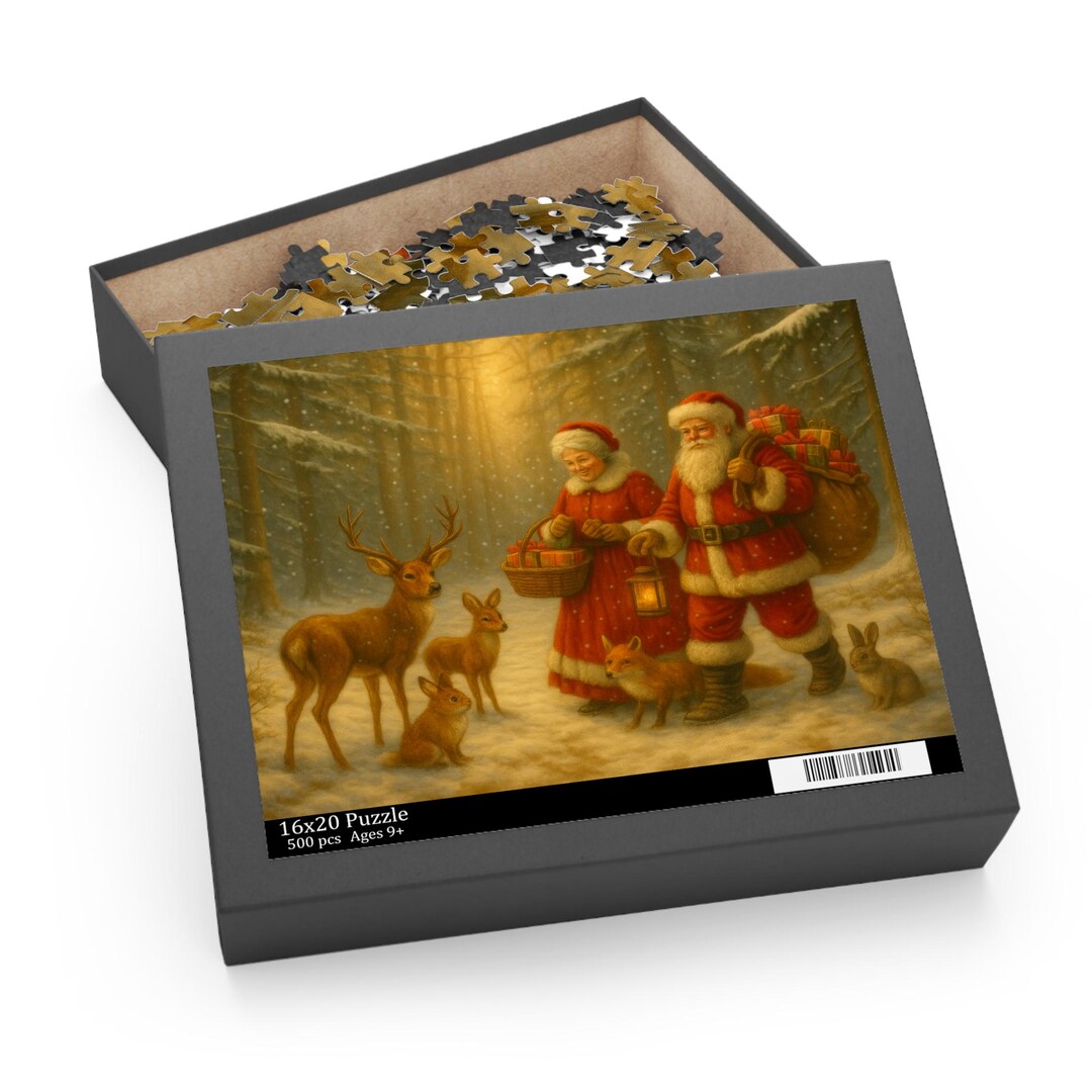 Santa's Winter Forest Puzzle: Christmas Holiday Decor - Etsy