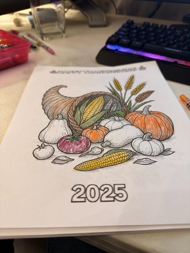 Thanksgiving Themed Coloring Pages 5 Ct - Etsy