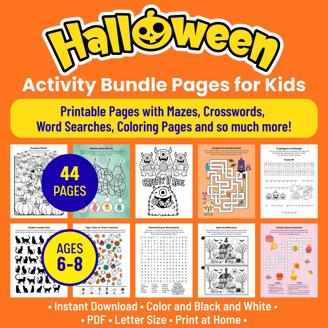 Halloween Activity Bundle for Kids: 44 Printable Pages (digital ...