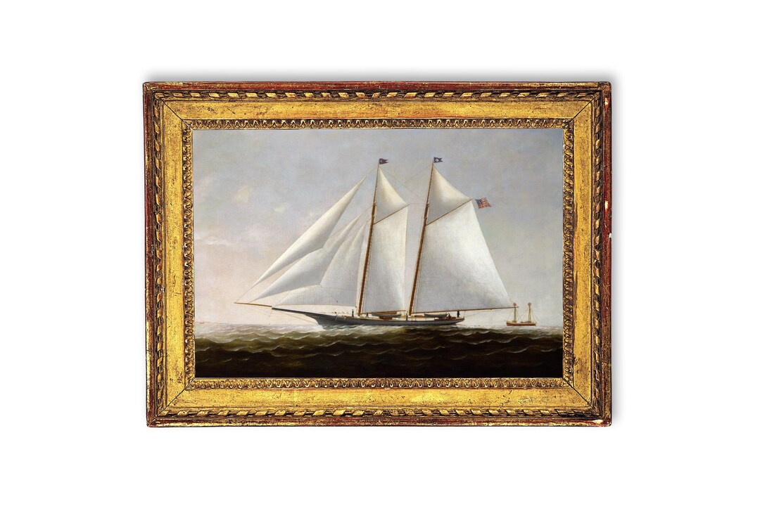 Antique Oil Painting "the Yacht America" 1877 DIGITAL Wall Art Sailing ...