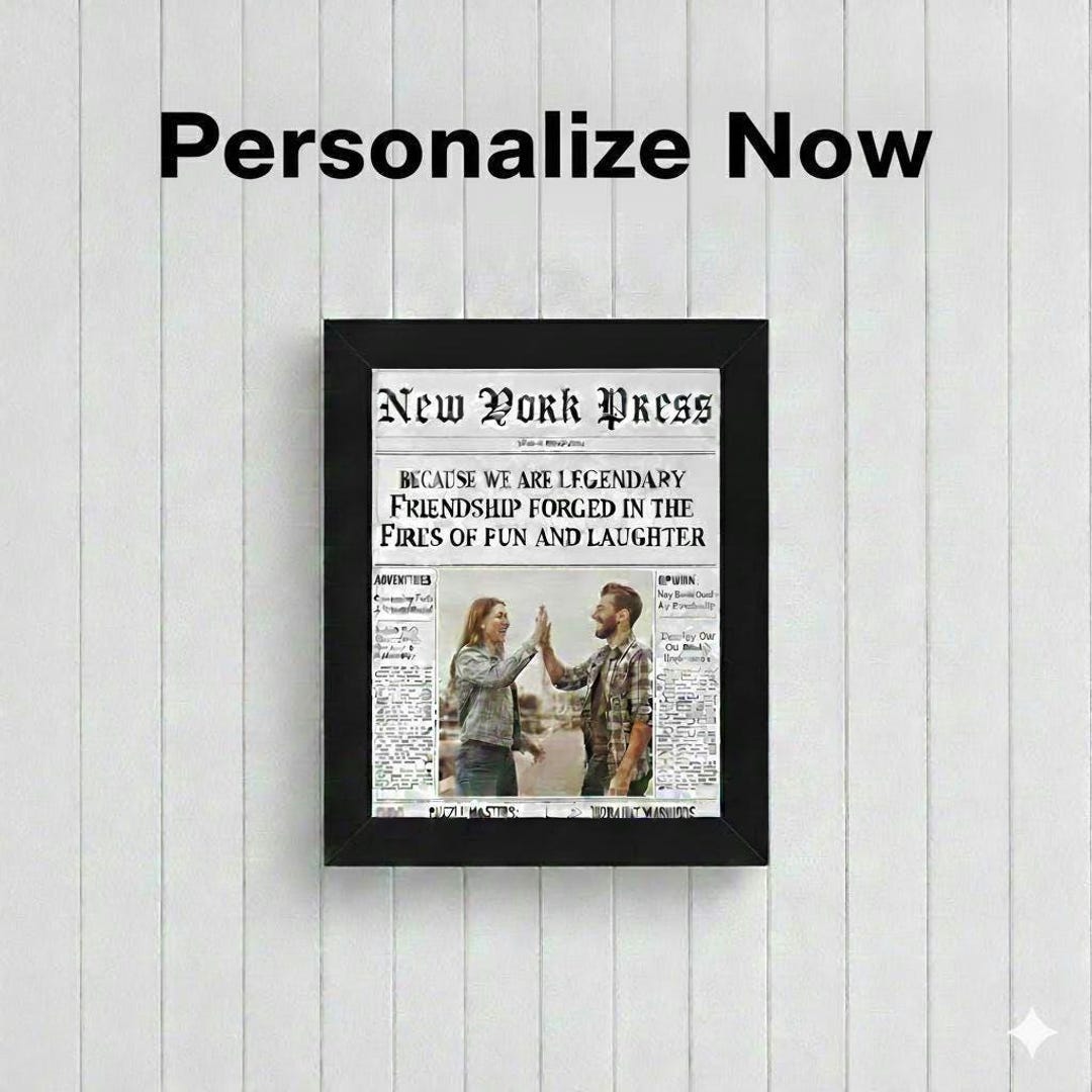 Friendship Newspaper Headline Framed Vertical Poster | Personalized ...