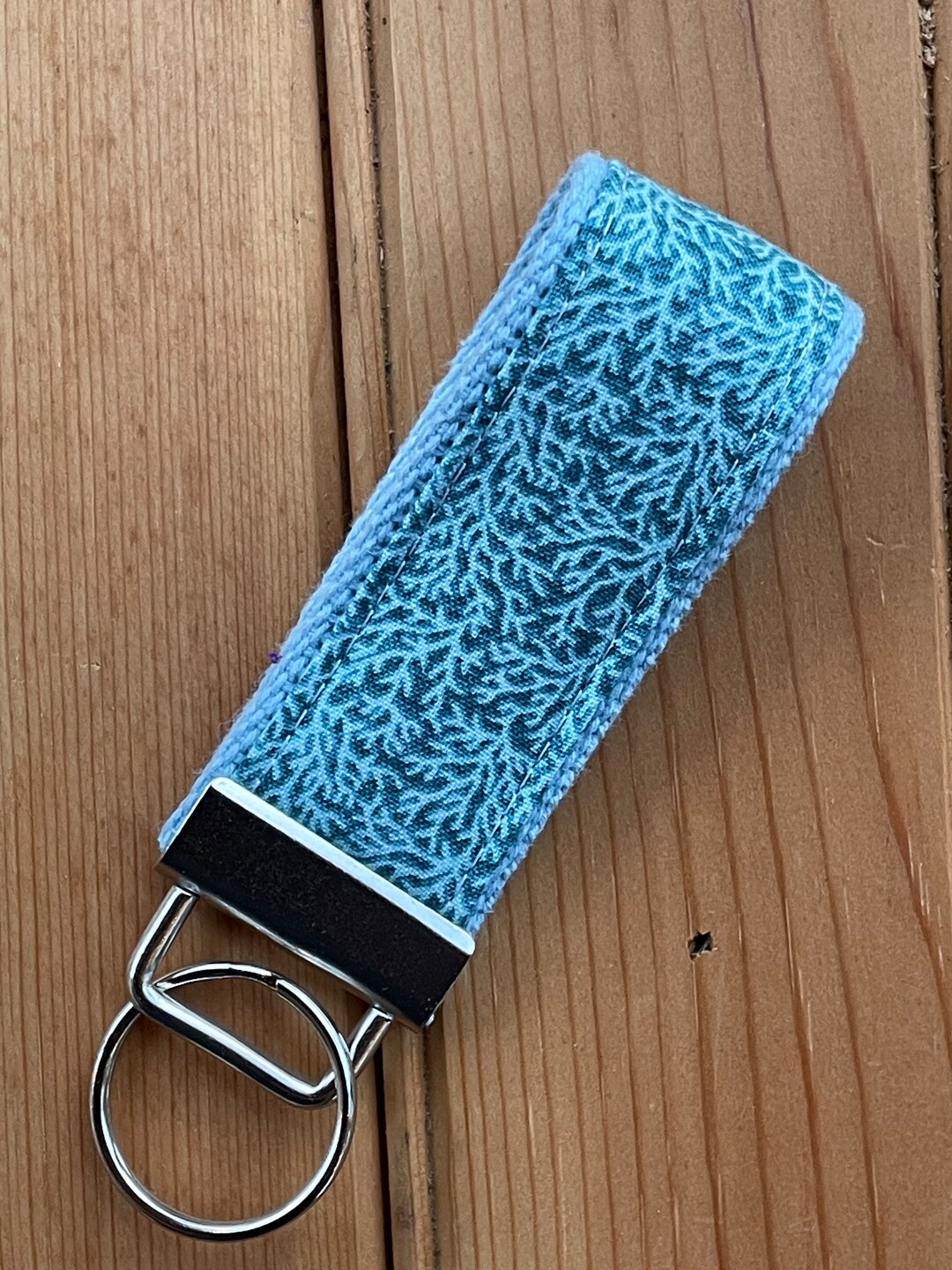 Blue Coral Print Key Fob, Cotton Webbing, Nickel Hardware - Etsy