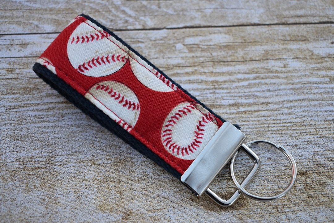 Baseball Key Fob: Red Fabric, Navy Webbing - Etsy