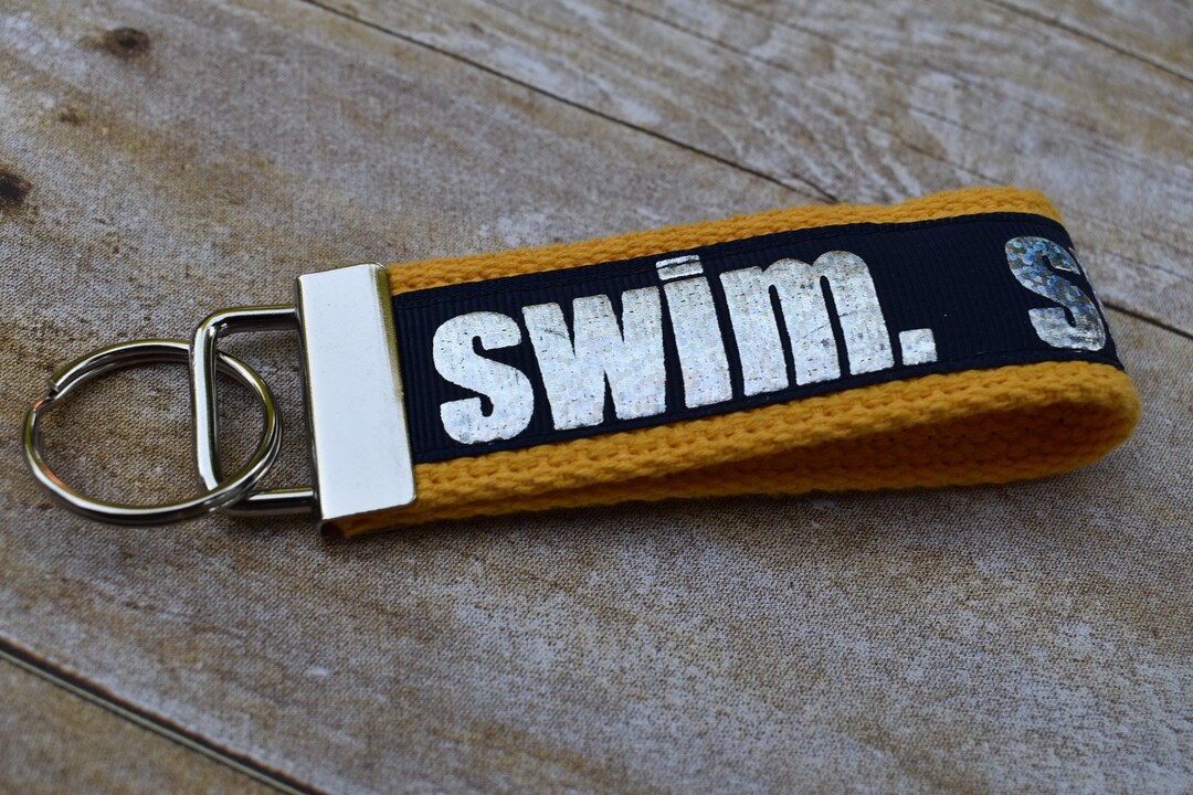 Swim Key Fob: Silver Glitter on Yellow Cotton Webbing - Etsy