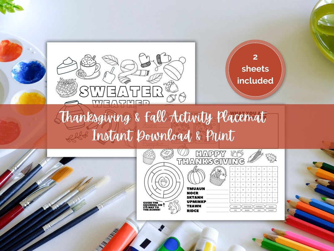 Printable Fall Activity Placemat, Kids Thanksgiving Table Activity ...