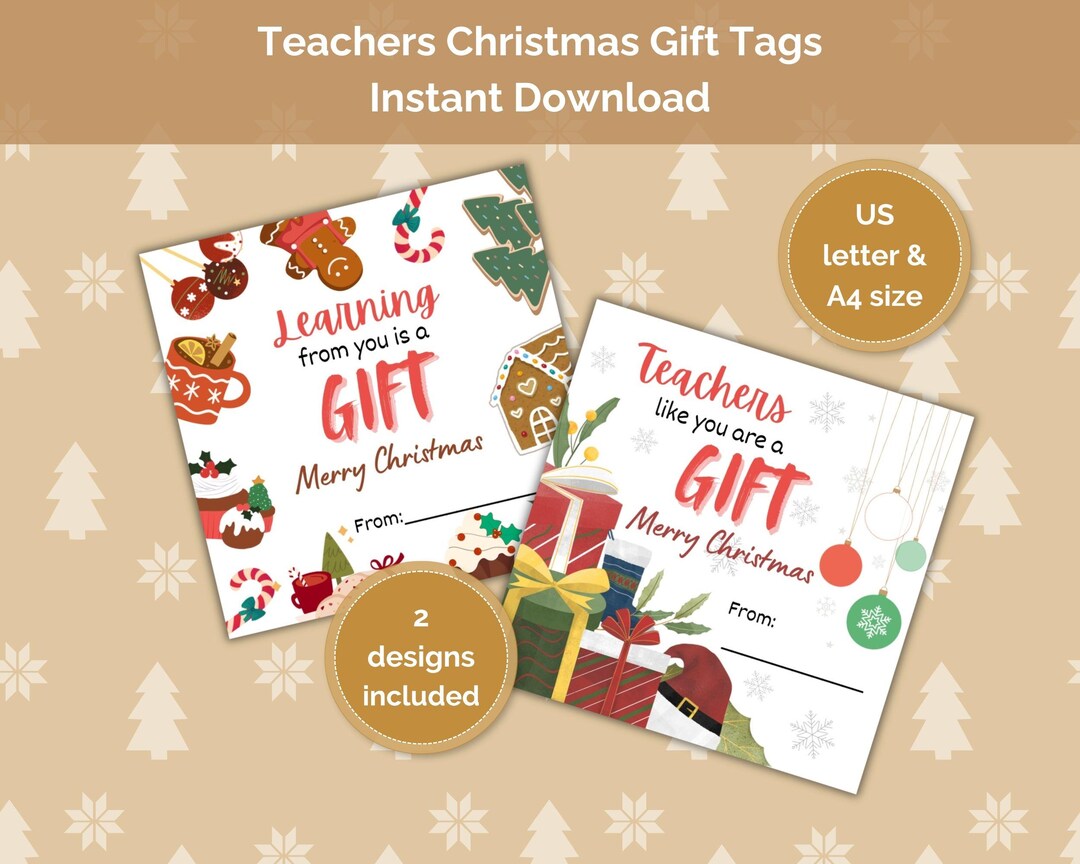 Printable Teacher Gift Tag, Christmas Thank You Label, Staff ...
