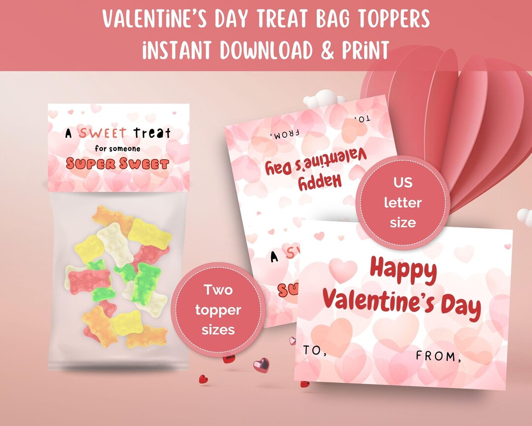 Printable Valentine Treat Bag Topper, Instant Download Favor Tag, Kids ...