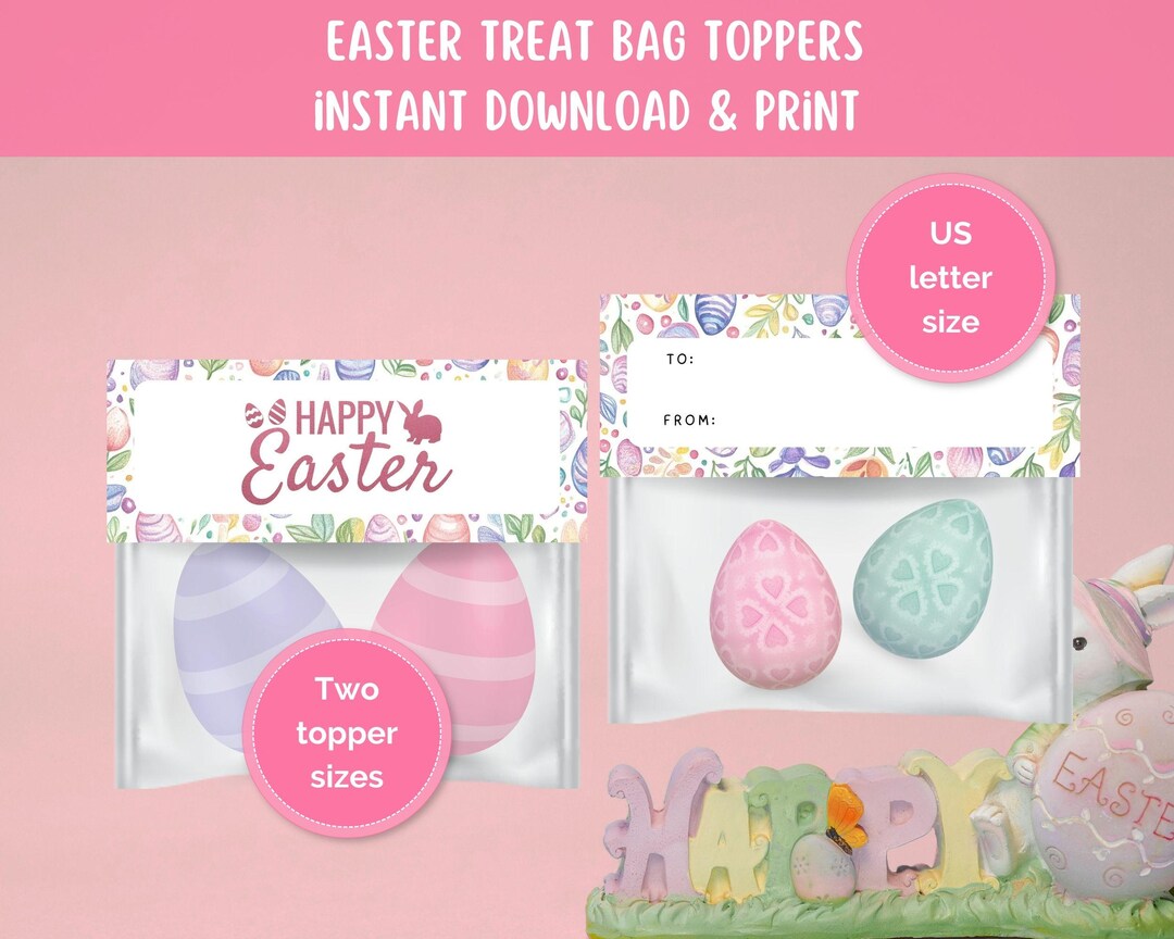 Happy Easter Treat Bag Topper, Classroom Party Favors, Digital Goodie ...