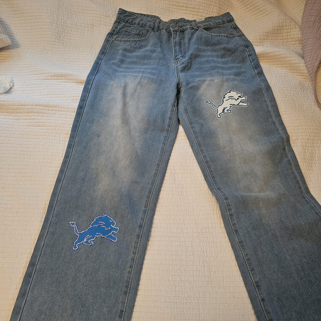 Unique Detroit Lions Designed Jeans, Women's Size Large - Etsy