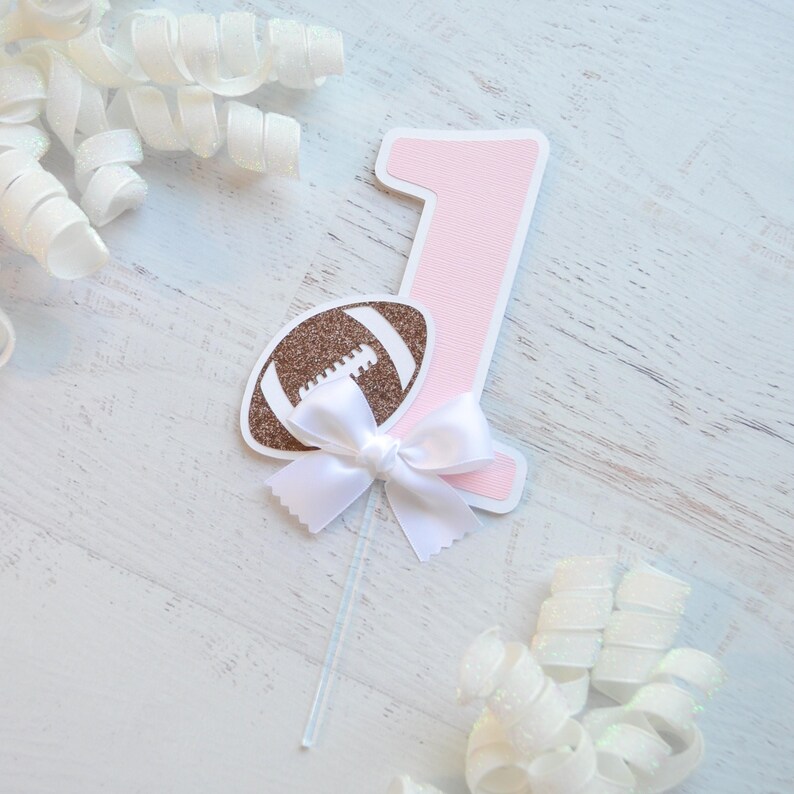 Pink Football First Birthday Banner: Girl’s First Year Down Decoration ...