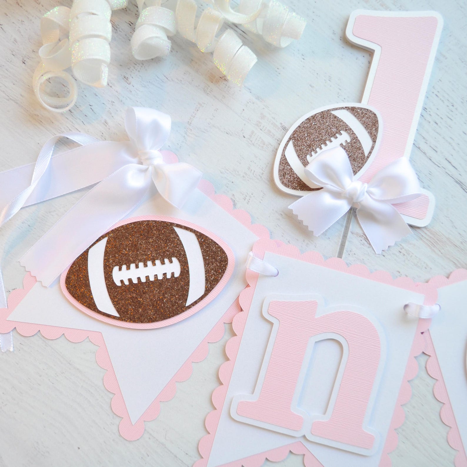 Pink Football First Birthday Banner: Girl’s First Year Down Decoration ...