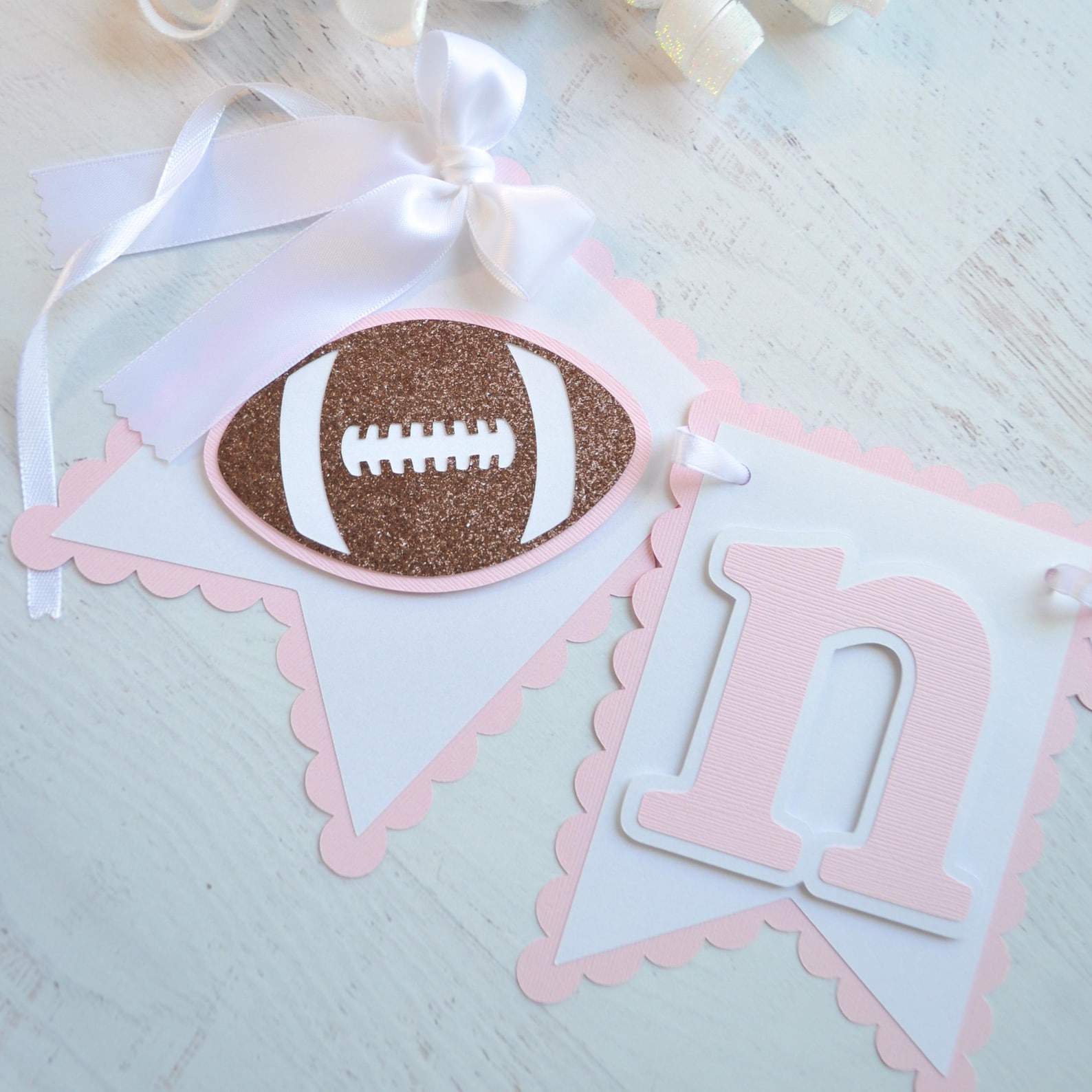 Pink Football First Birthday Banner: Girl’s First Year Down Decoration ...