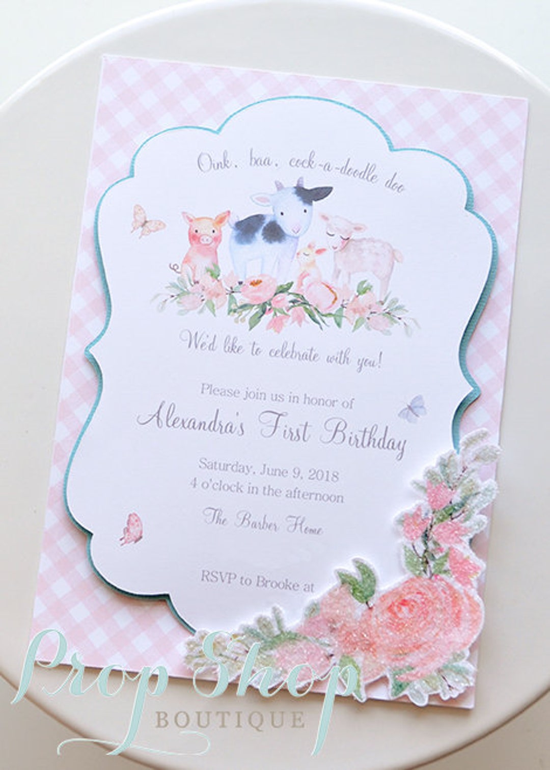 Farm Birthday Invitation Farm Animals Invite Pink Girl Farm Party ...