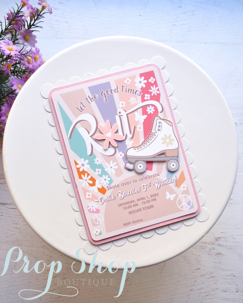 Retro Roller Skate Birthday Party Invitation Let's Roll - Etsy