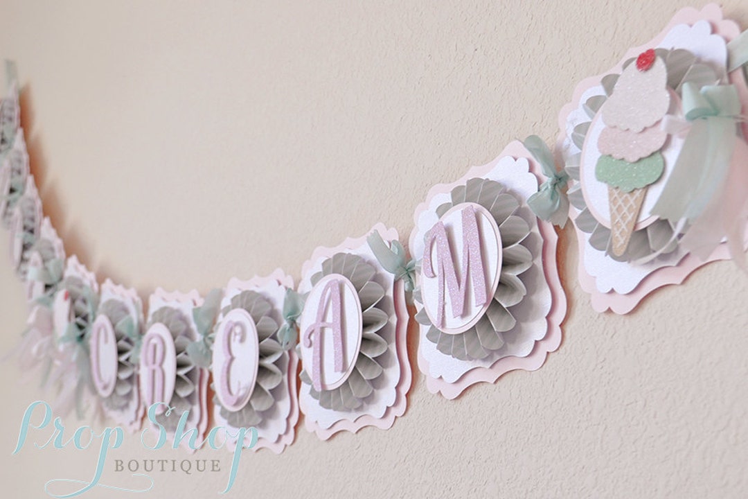 Ice Cream Birthday Banner, Ice Cream Cone Banner, Ice Cream Birthday ...