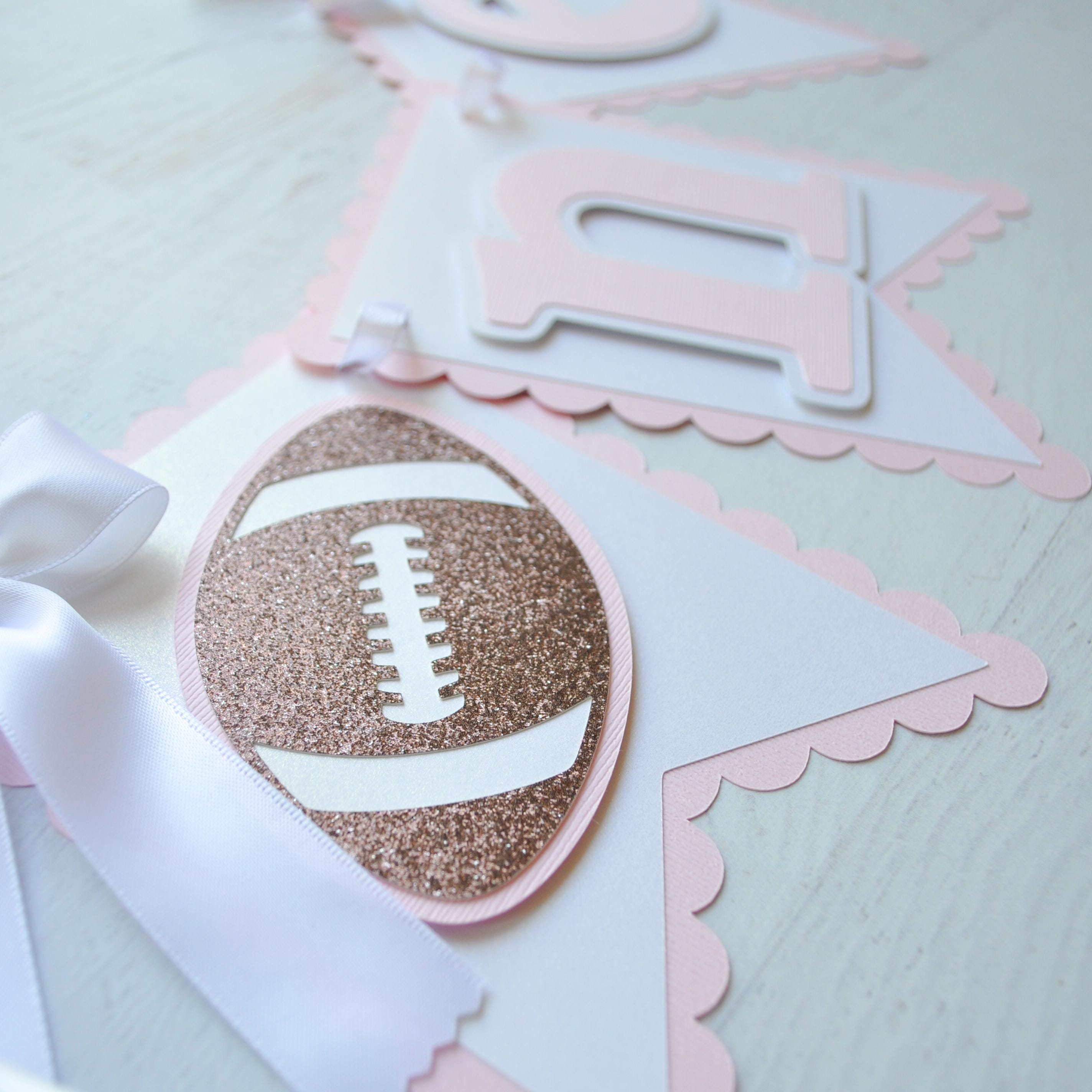 Pink Football First Birthday Banner: Girl’s First Year Down Decoration ...