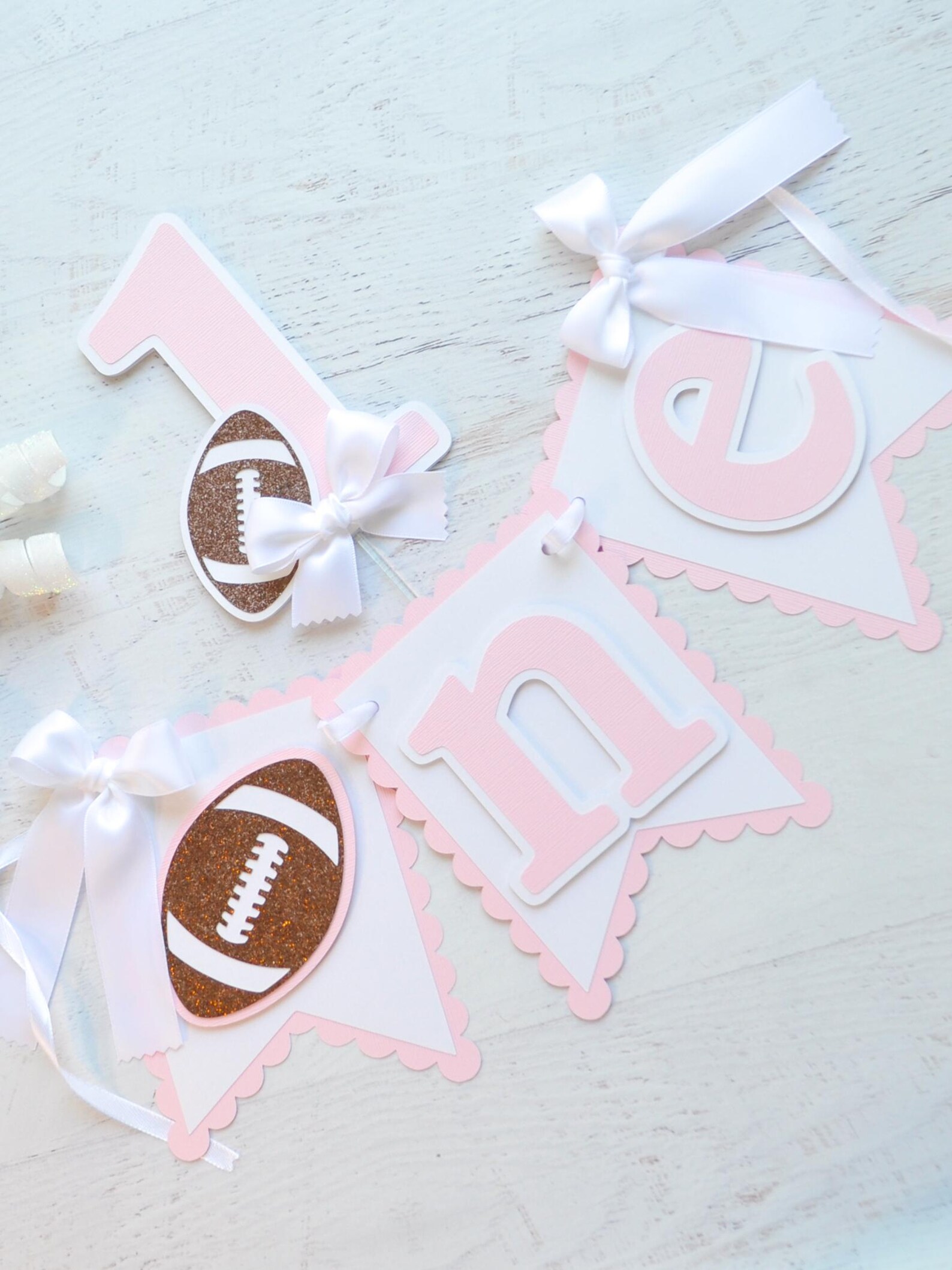 Pink Football First Birthday Banner: Girl’s First Year Down Decoration ...