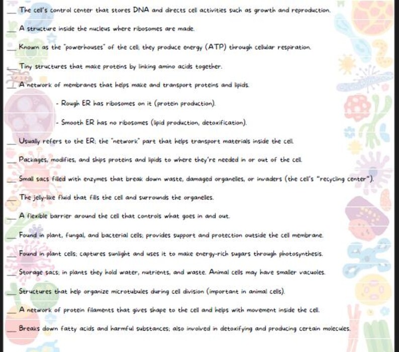 Parts of the Cell Word Search With Trivia (digital Download) - Etsy