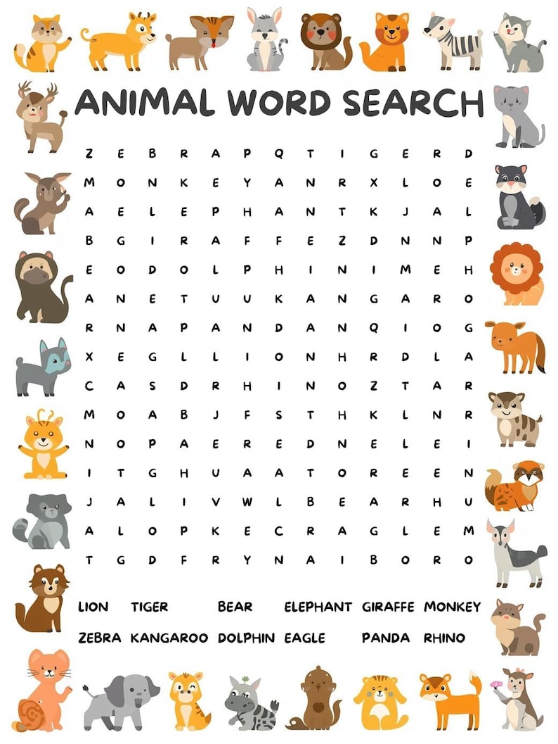 Animal Word Search Puzzle (classroom or Home) - Etsy