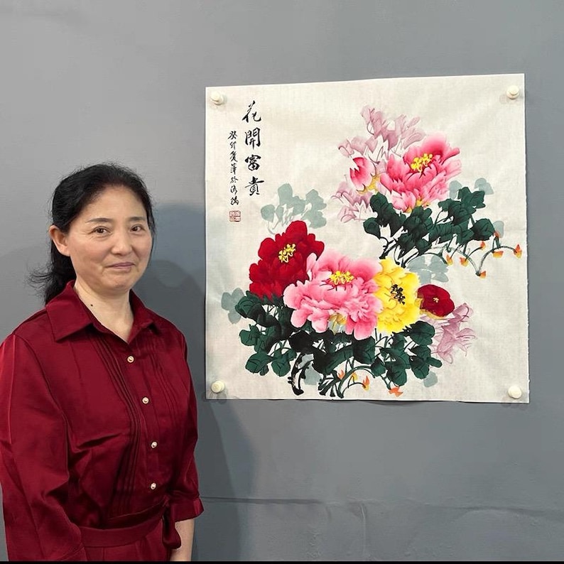 Hand-painted Peony Painting “blooming Prosperity” on Xuan Paper ...