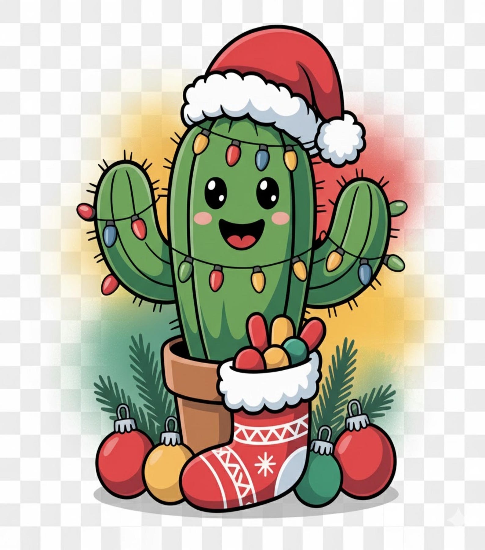 Christmas Cactus PNG, Cute Kawaii Holiday Succulent, Southwestern ...