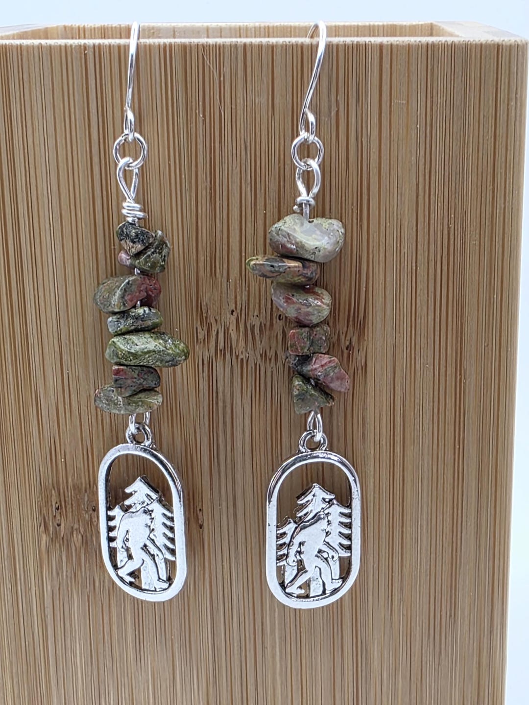 Cryptid Sasquatch Bigfoot Sterling Silver Unakite Chip Earrings - Etsy