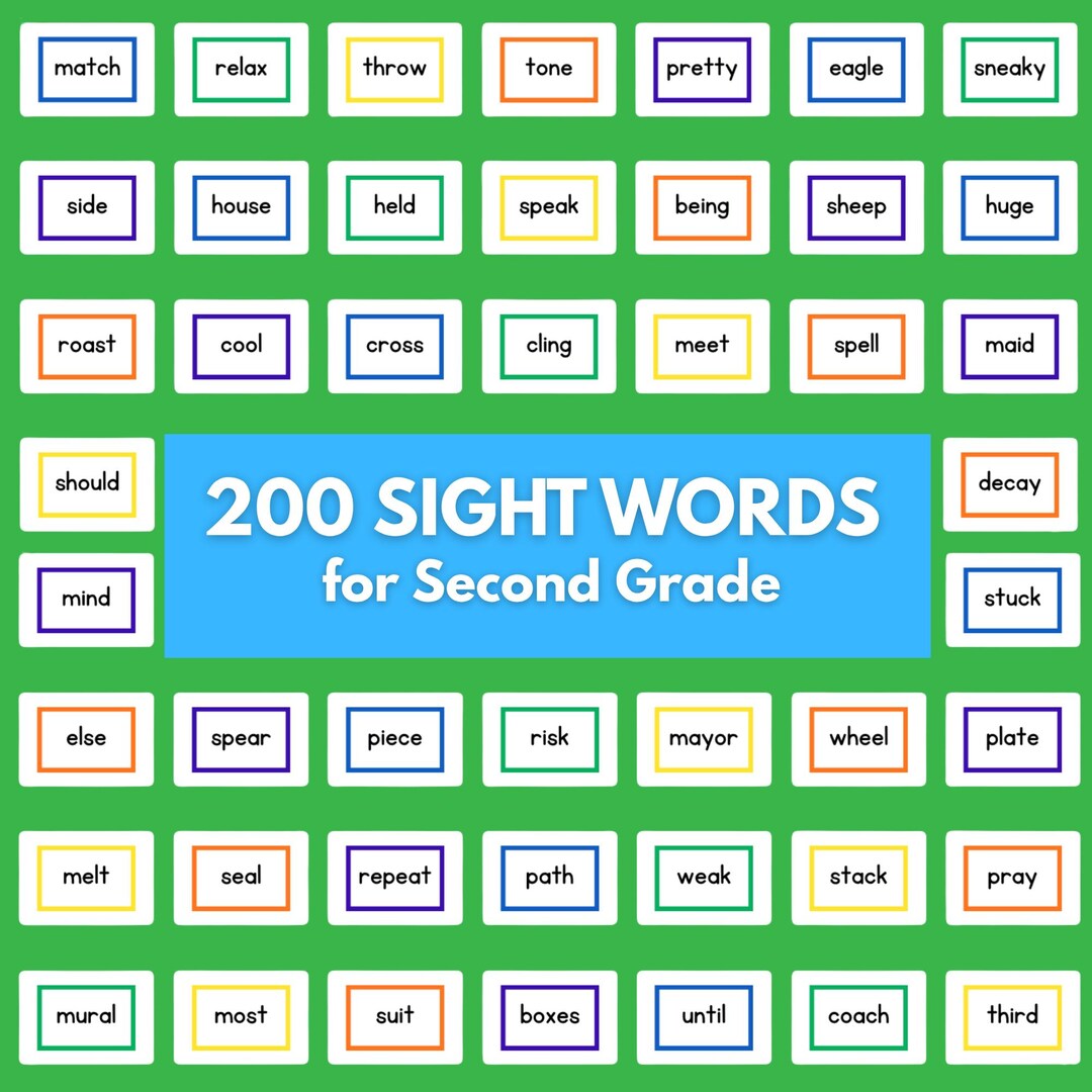 200 Large Second Grade Sight Words | Instant Download - Etsy