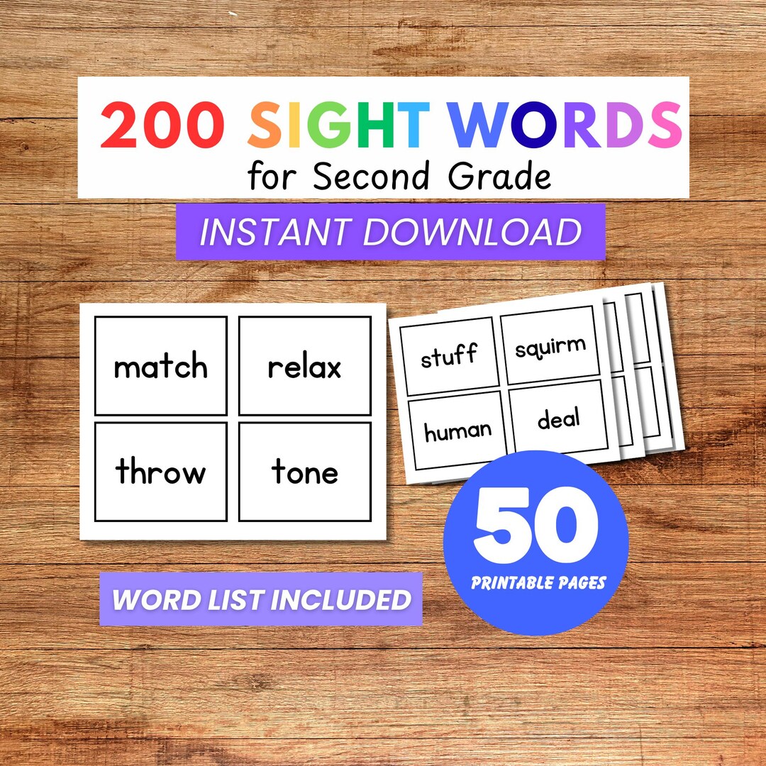 200 2nd Grade Sight Words Flashcards | Digital PDF - Etsy