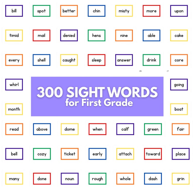 300 Large First Grade Digital Sight Words | Downloadable PDF Flashcards ...