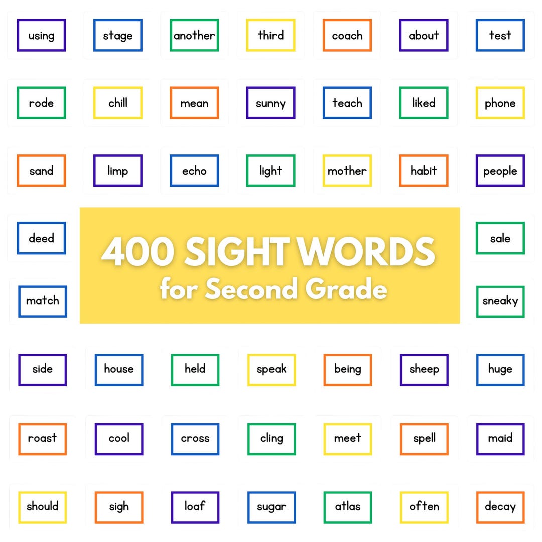 400 Large Second Grade Digital Sight Words | Downloadable PDF ...