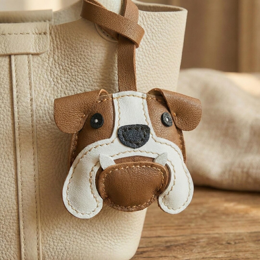 Bulldog Bag Charm, Leather Dog Keychain, Cute Bulldog Purse Charm ...