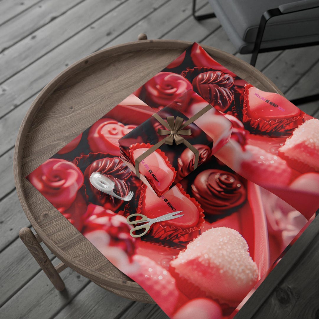 Will You Be Mine Wrapping Papers Valentines Day Chocolate Hearts Gift ...