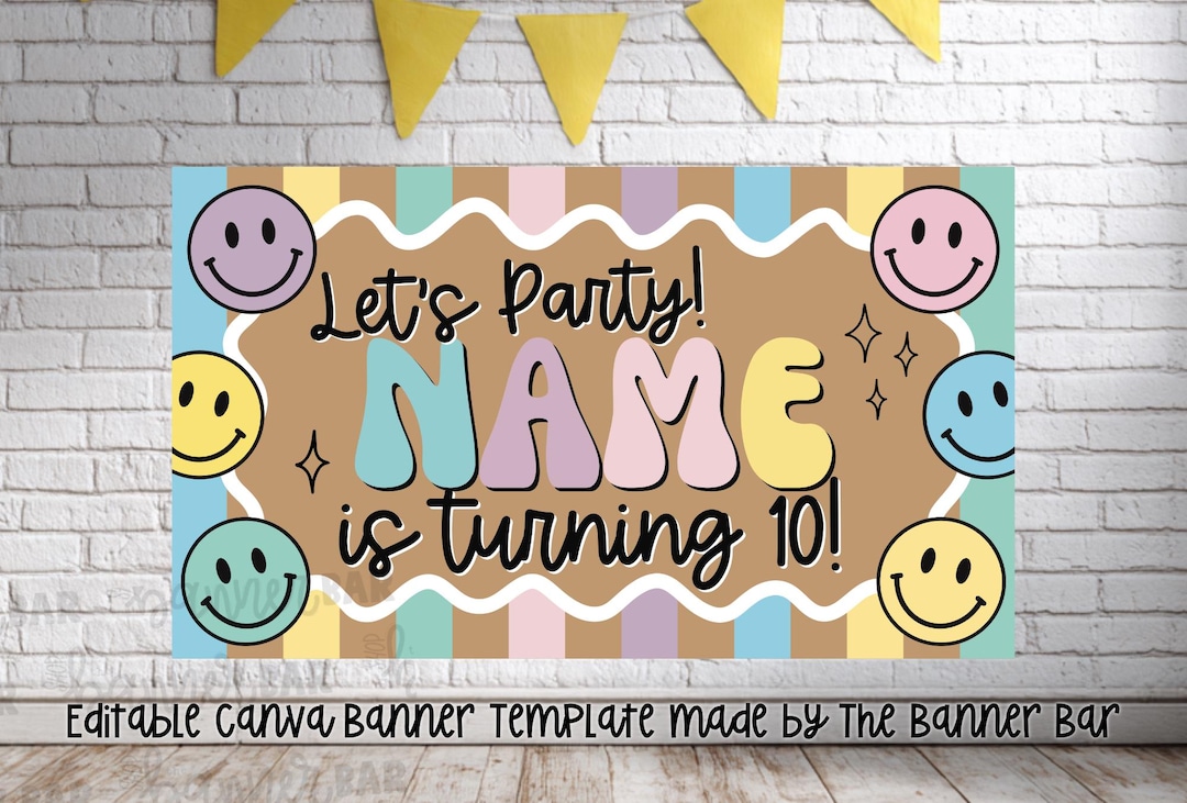 Preppy Happy Birthday Banner Template | Smiley Face Painted Banner ...