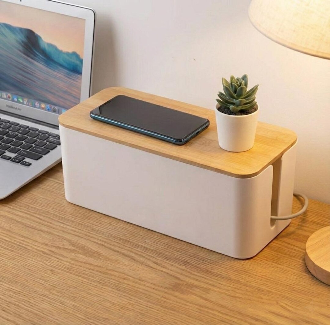 Wooden Cable Management Box | Power Strip Hider & Cord Organizer - Etsy
