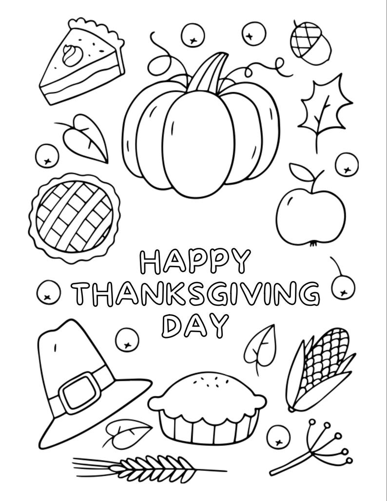 Happy Thanksgiving Coloring Page | Fall Printable Coloring Sheet for ...