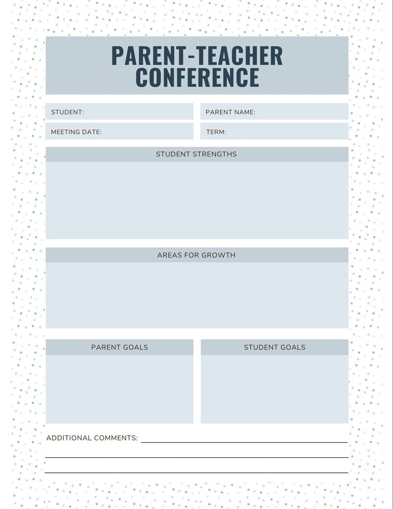 Printable Parent Teacher Conference Sheet • Editable PDF for Teachers ...