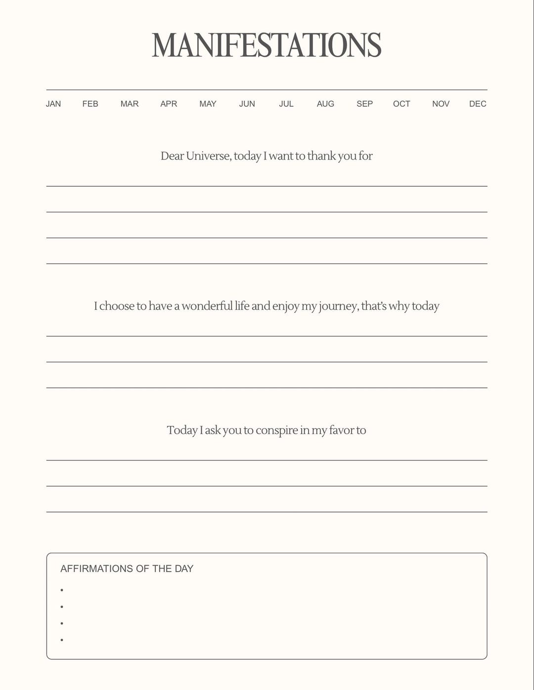 Manifestations & Affirmations Outline Template - Etsy