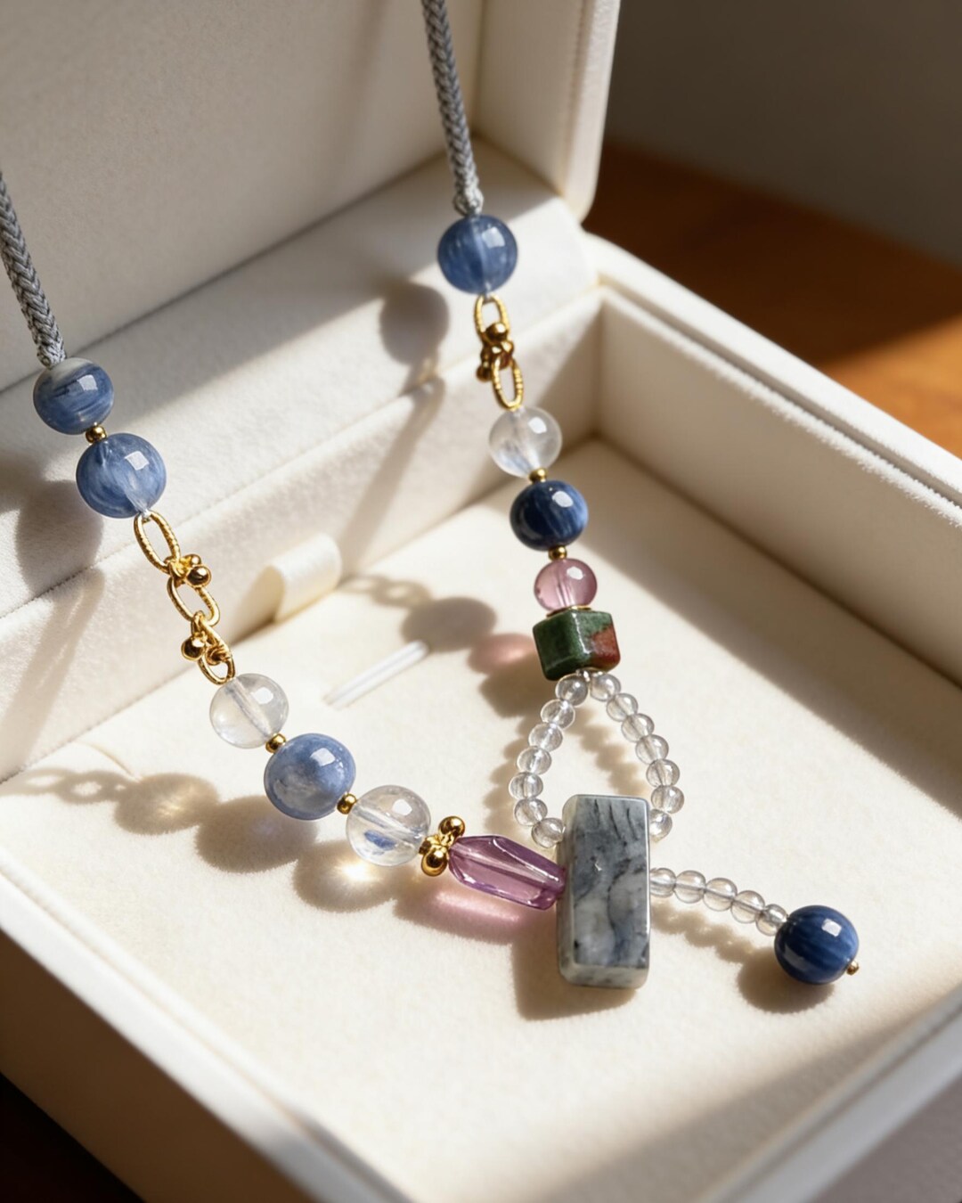 Natural Blue Phantom Quartz Necklace, Bolivian Amethyst Necklace ...