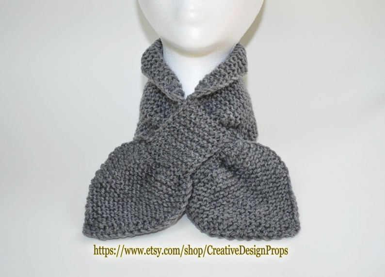 Knit Gray Ascot Scarf - Miss Marple Scarf Pull Through Keyhole Stay Put ...