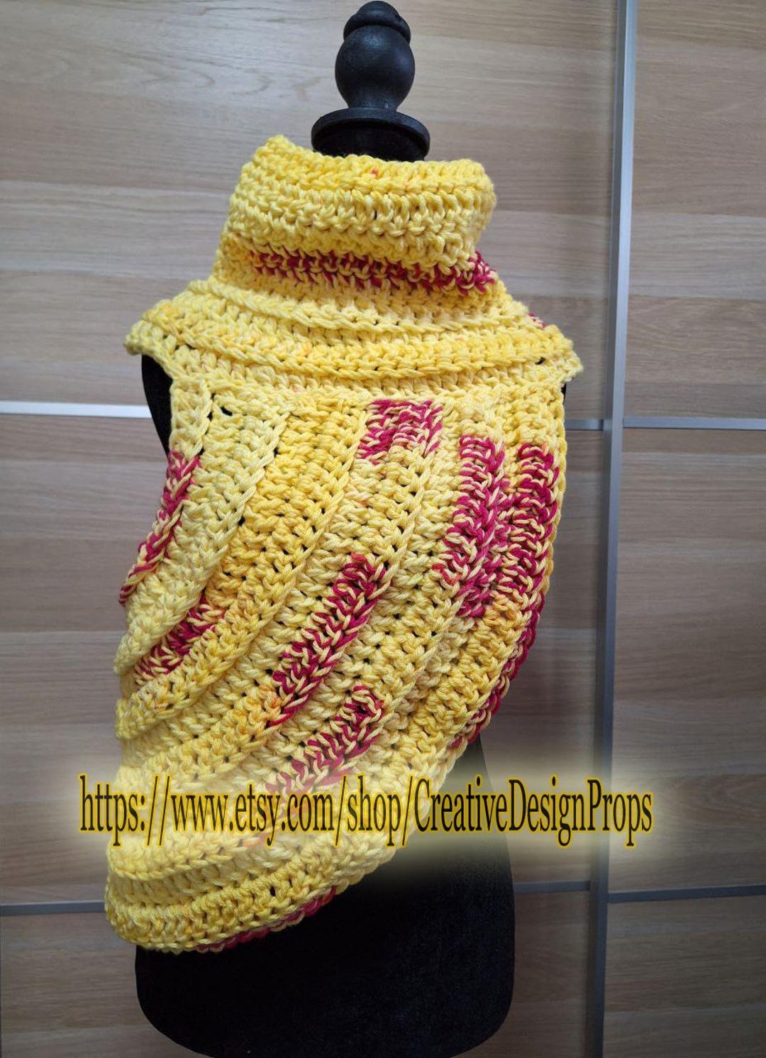 Katniss Cowl Vest Scarf Huntress Crossbody Scarf Crochet Yellow Red ...