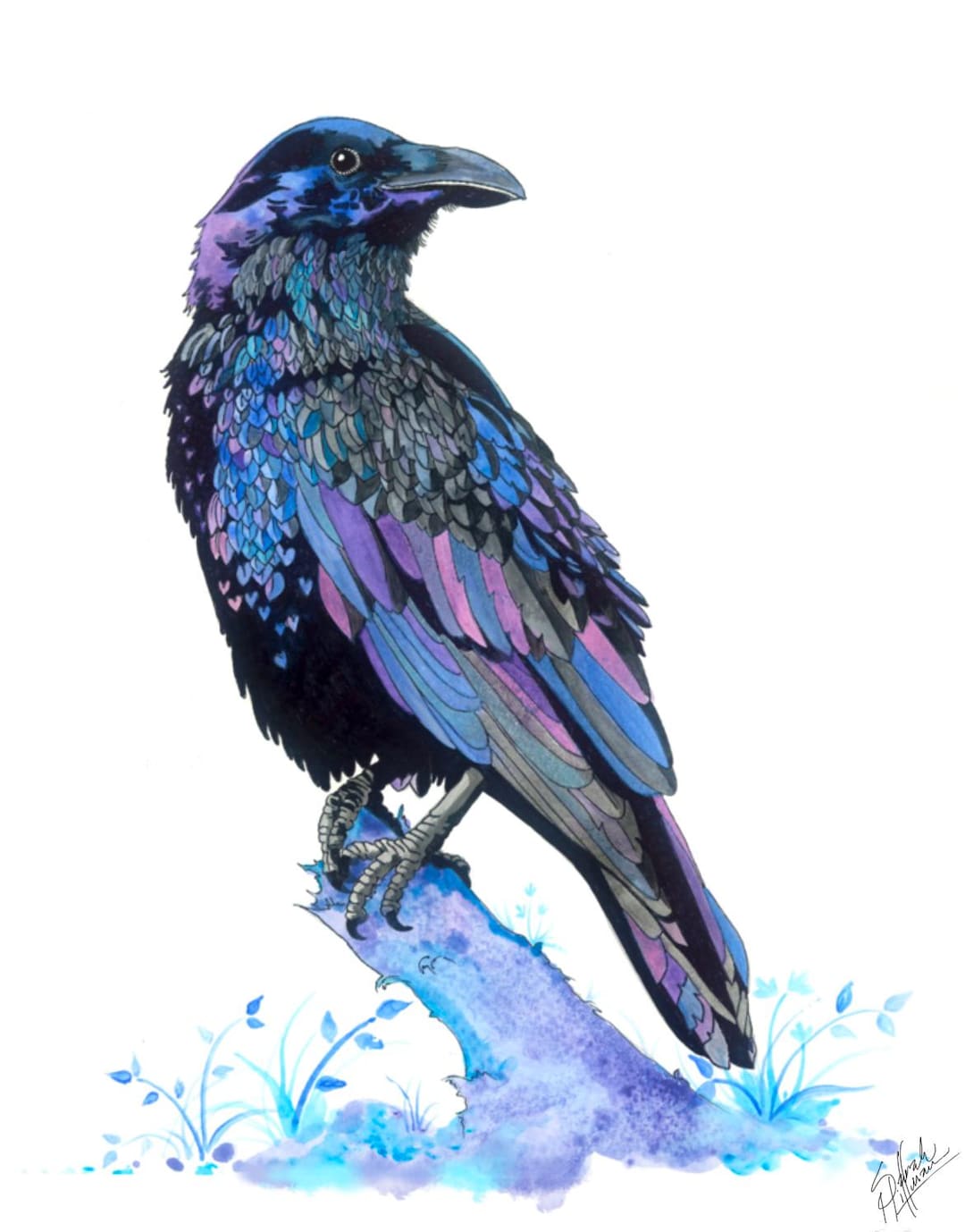 Iridescent Raven Watercolor Print: Bird Art for Bird Lovers - Etsy