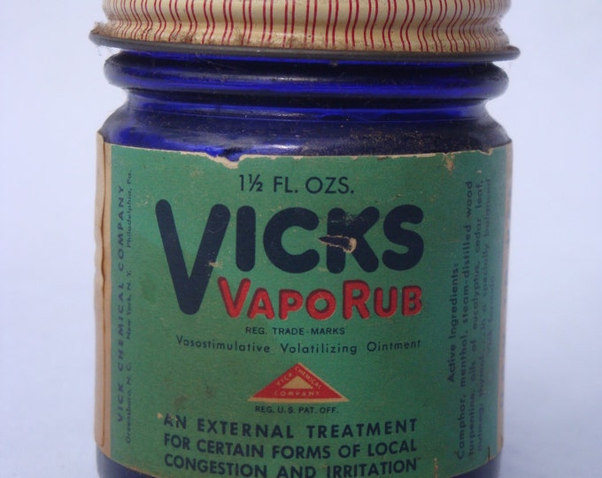 Vintage Vicks Vaporub Cobalt Jar W/ Label & Lid - Etsy