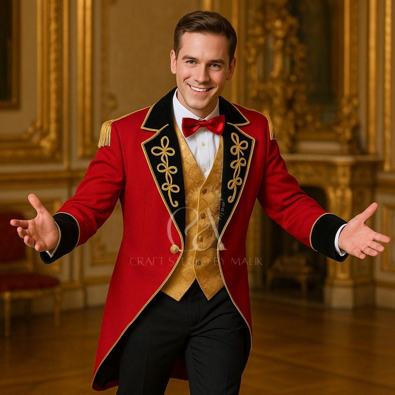 Red Gold Tailcoat: Men's British Ringmaster Jacket - Etsy