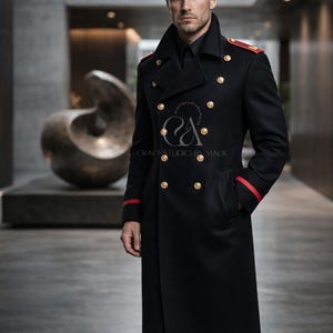 Men’s Trench Coat, Military Style Wool Overcoat Men's Gift - Etsy