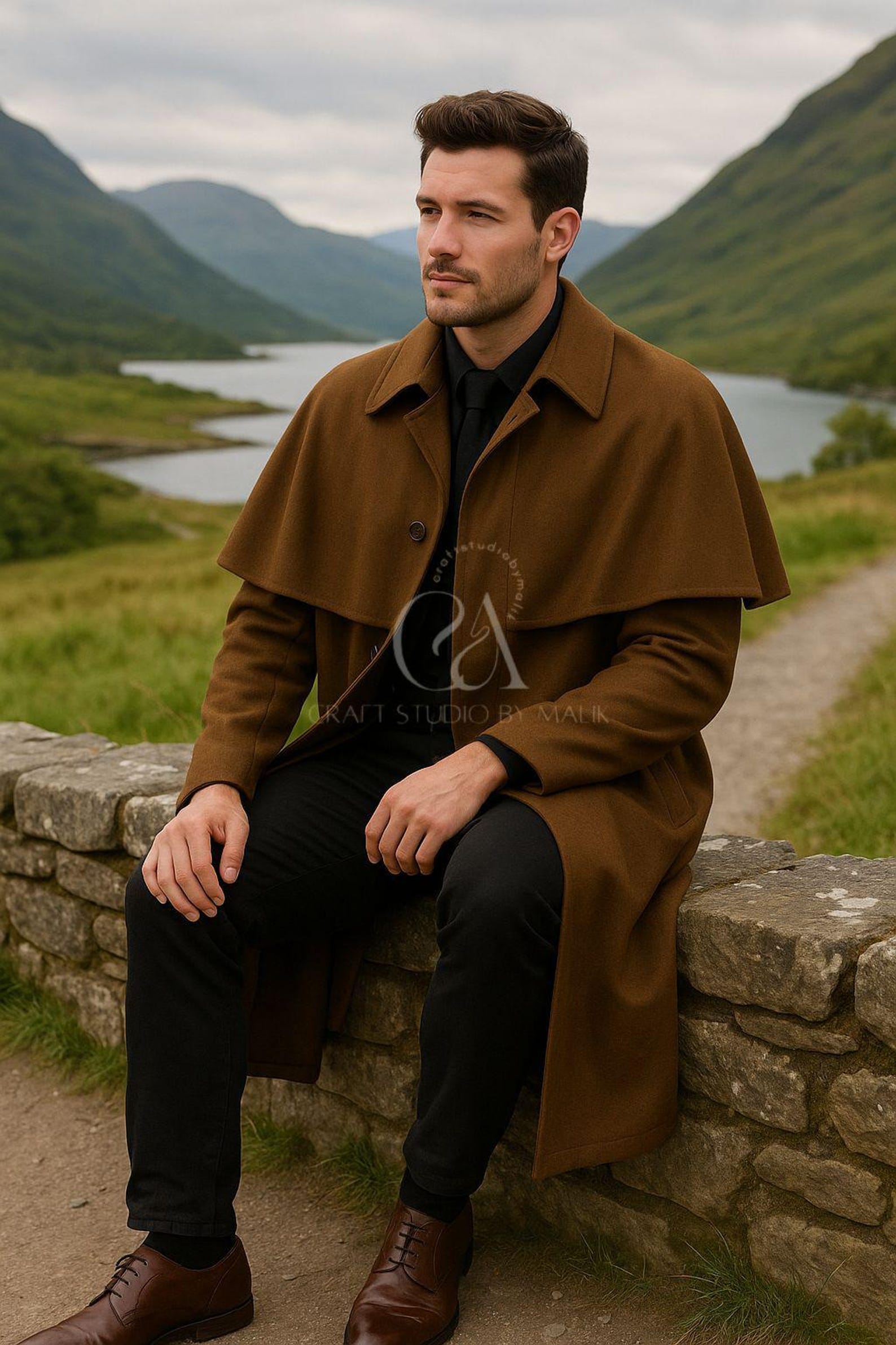 Men's Handmade Wool Inverness Cape Coat - Brown Sherlock Holmes ...