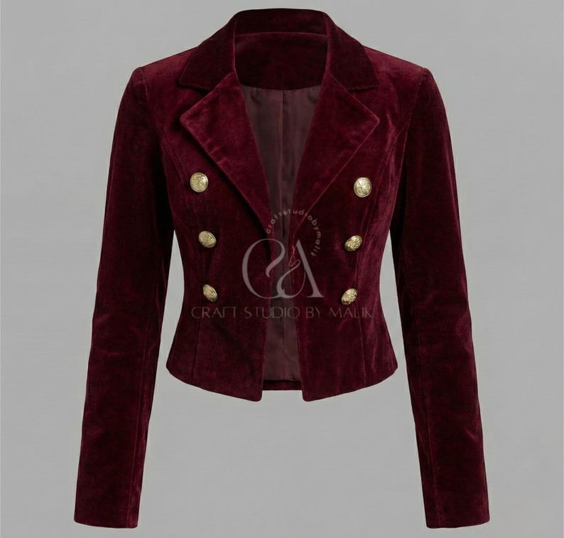 Burgundy Velvet Military Jacket Women Steampunk Hussar Blazer With Gold ...