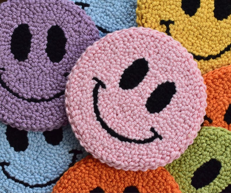 Smiley Face Mug Rug | Needle Punched Coaster | Pastel Home Decor - Etsy