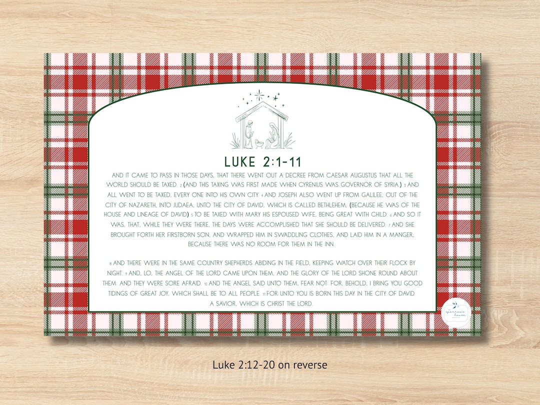 Christmas Placemat, Luke 2 Bible Verse Placemat, Kid's Laminated ...