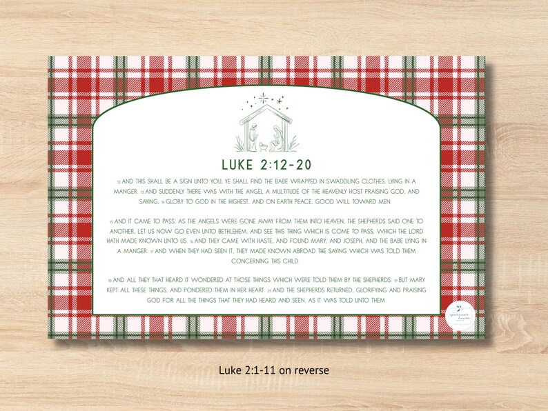 Christmas Placemat, Luke 2 Bible Verse Placemat, Kid's Laminated ...