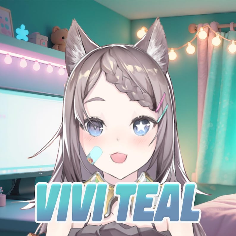 Vivi Teal Anime Cat Girl Vtuber Model | Stream Avatar (digital Download ...